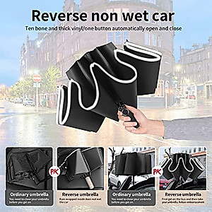 Cloudia Windproof Umbrella Travel Umbrella Easy Compact Folding Reverse Umbrella (Black)