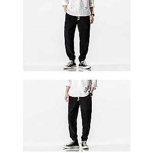 Gihuo Men's Athletic Drawstring Corduroy Jogger Sweatpants（Black-S）