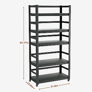 MOLYHOM Garage Shelving Heavy Duty, Garage Storage Shelves with Wheels, Adjustable Industrial Metal Storage Shelving Units, 64" H*31.6" W*15.8" D