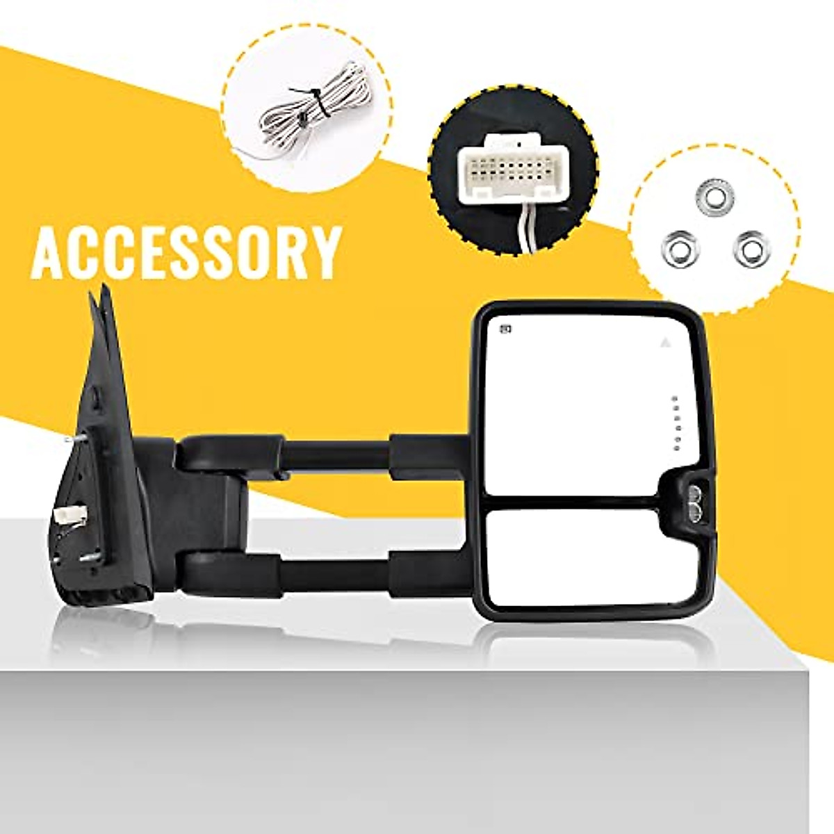 Towing Mirrors for 07-21 Toyota Tundra with Power Glass Heated Arrow Turn Signal Light Running Light Blind Spot Light Extendable Fold Pair Set (Smoke)