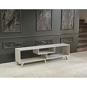 FUYUNSHENG Parma Mid Century Modern Tv Stand Open Shelving Entertainment Centre 67 inch Tv Unit, Walnut (Grey)