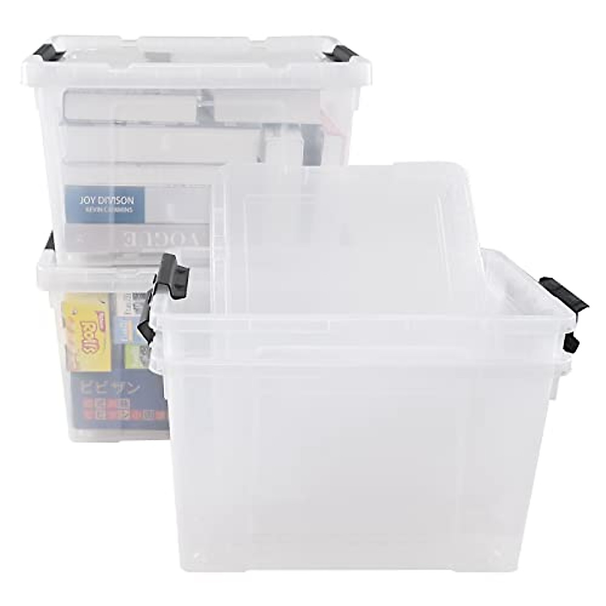 Afromy 4-Pack 35 Quart Plastic Storage Bins with Lid, Latching Stackable Utility Tote, Clear
