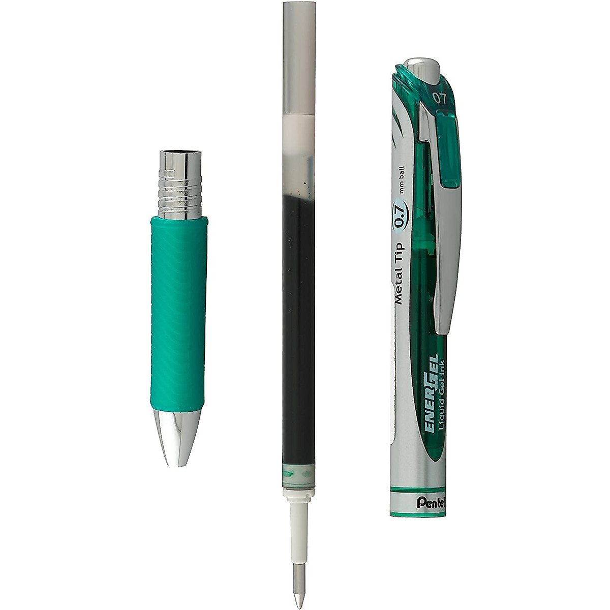 Pentel EnerGel 0.7 mm Liquid Gel Ink Pens - Pack of 5 Green Deluxe RTX Energel Pens with 3 Refills