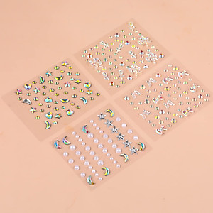 AIEX 4 Sheets Festival Face Gems Stick on, Self-Adhesive Face Jewels Stickers Face Diamonds Rhinestones for Makeup, Nail Gems Pearl Stickers for Face Eye Belly Arm Body Nail Decoration Party