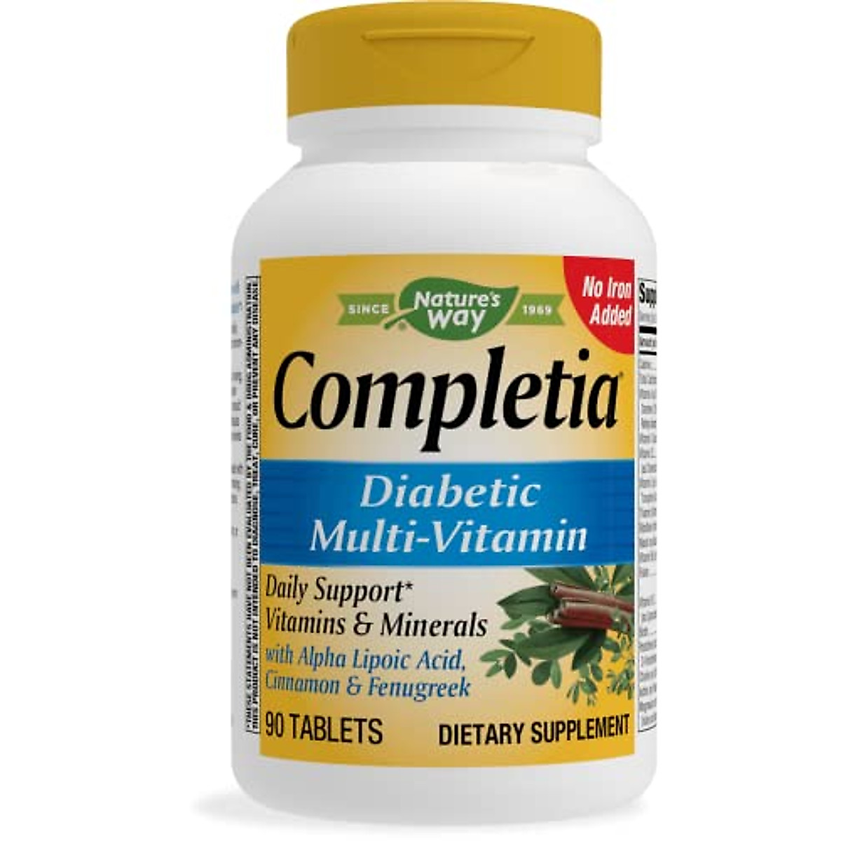 Nature's Way Completia Diabetic Multivitamin, High Potency B-Vitamins. 90 Tablets