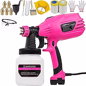 THINKWORK Paint Sprayer, High Power Spray Paint Gun with 5 Copper Nozzles & 3 Patterns, HVLP Spray Gun, for House Painting, Furniture, Fence, Car, Bicycle, Chair, Gifts for Women