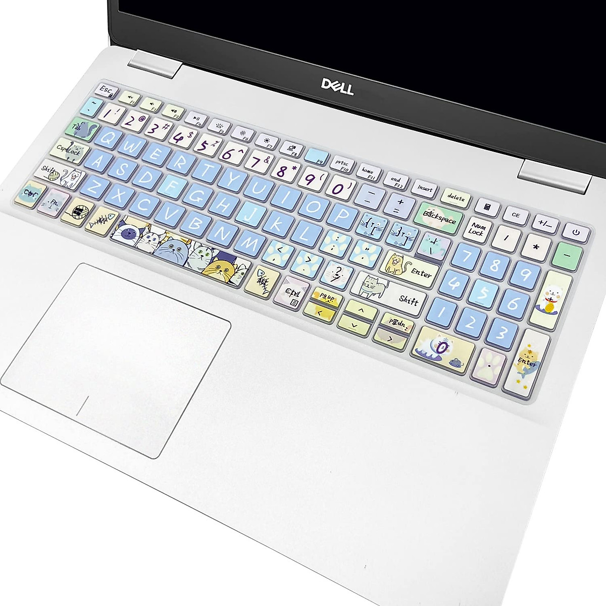 WSLUCKO Keyboard Cover Skin for 2021 2020 2019 Dell Inspiron 15 5501 5502 5505 5508 5584 5590 5593 5598 15.6" / Inspiron 15 7000 7590 7591 7501 7506 7706 7790 / Vostro 7590 5590 7500, Cute Cat