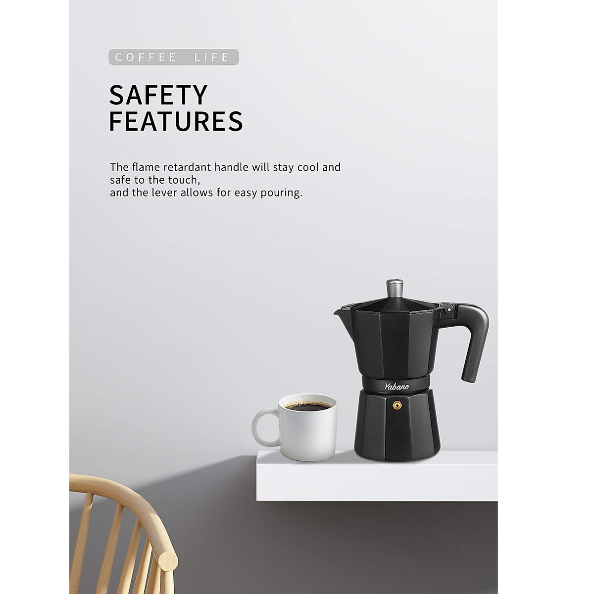 Yabano Stovetop Espresso Maker, 6 Cups Moka Coffee Pot Italian Espresso for Gas or Electric Ceramic Stovetop, Italian Coffee maker for Cappuccino or Latte