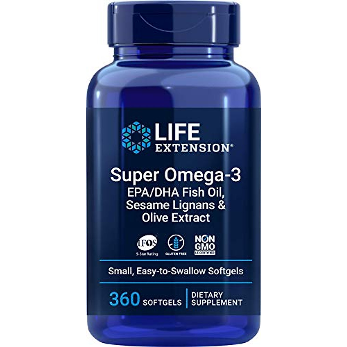 Life Extension Super Omega-3 360 Softgels, Easy to Swallow, EPA/DHA Omega3 Fish Oil, Sesame Lignans & Olive Extract