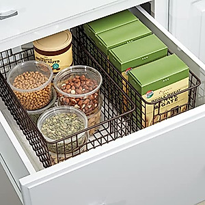 mDesign Slim Metal Wire Food Storage Organizer Basket with Handles - Organization in Kitchen Cabinets, Pantry Shelf, Bathroom, Laundry Room, Closets, Garage, Concerto Collection, 2 Pack, Bronze