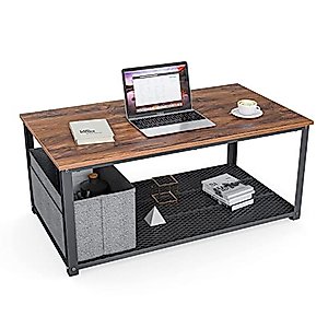 CubiCubi 40.8" x 22.8" Coffee Table with Moveable Storage Box for Living Room, Wood Look Accent Furniture with Metal Frame, Easy Assembly, Deep Brown