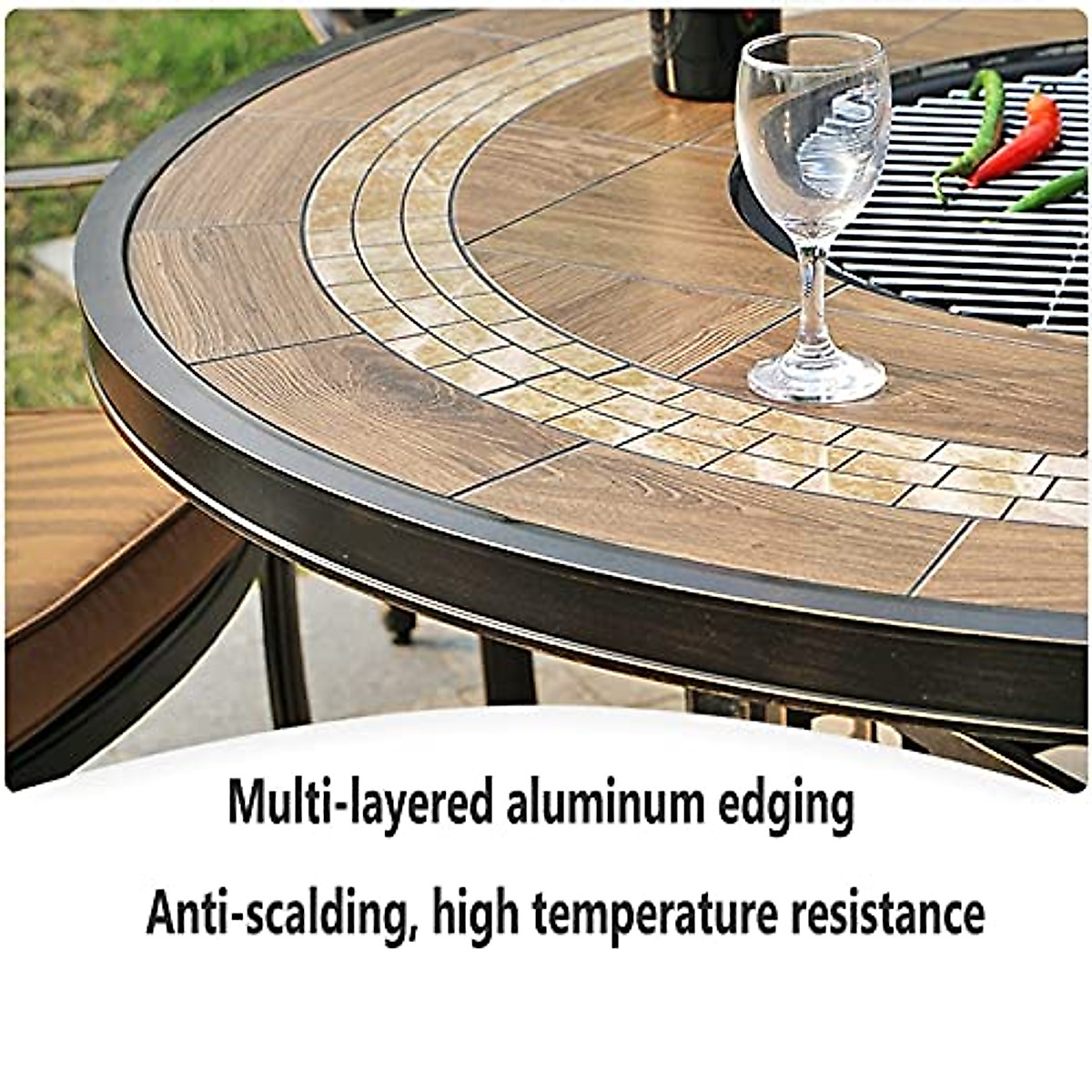 QHYXT Outdoor Fire Pit 122cm/48 Garden Grill Table - Wood Burning Fire Pit, Aluminum Round Indoor and Outdoor Table and Chair Set-with 4 Chairs, Suitable for Garden Terrac