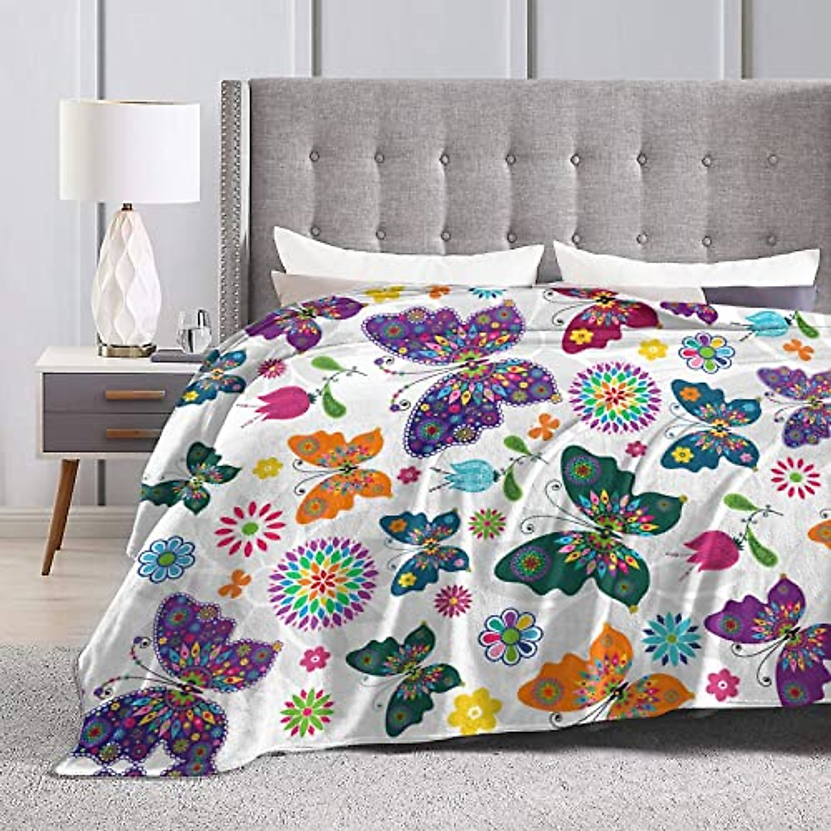 Carwayii Butterfly Blanket Soft Fleece Throw Blanket Durable Cozy Butterfly Sofa Blanket Warmth Noon Break Blanket Reversible Air Conditioning Blanket Warm Lap Blanket Gift for Women Men 50''X60''