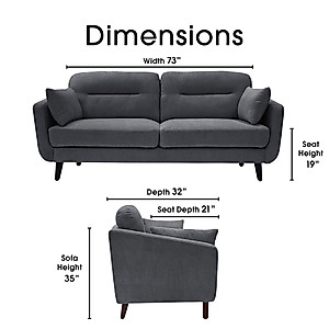 Serta Sierra Living Room Modern Design Microfiber Upholstered Couch Ideal for Smaller Spaces, 73" Sofa, Slate Gray