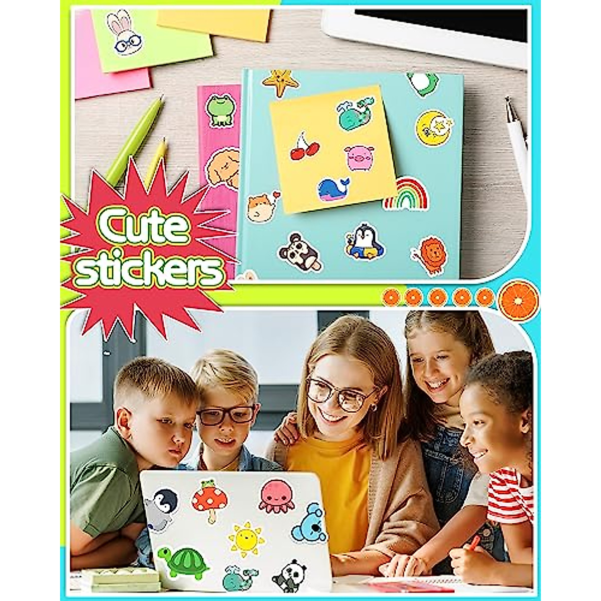 600 Pcs Cute Stickers for Kids, Water Bottle Stickers for Teens, Kawaii Vinyl Phone Laptop Skateboard Animal Waterproof Classroom Stickers, Bulk Aesthetic Sticker Packs for Boys Girls Teacher
