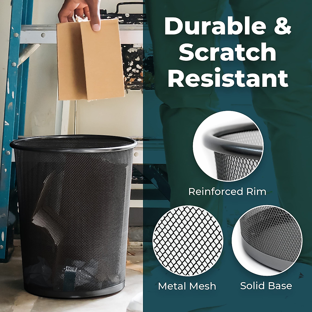 Greenco Small Round 6 Gallon Black Mesh Trash Cans for Home or Office, Set of 2