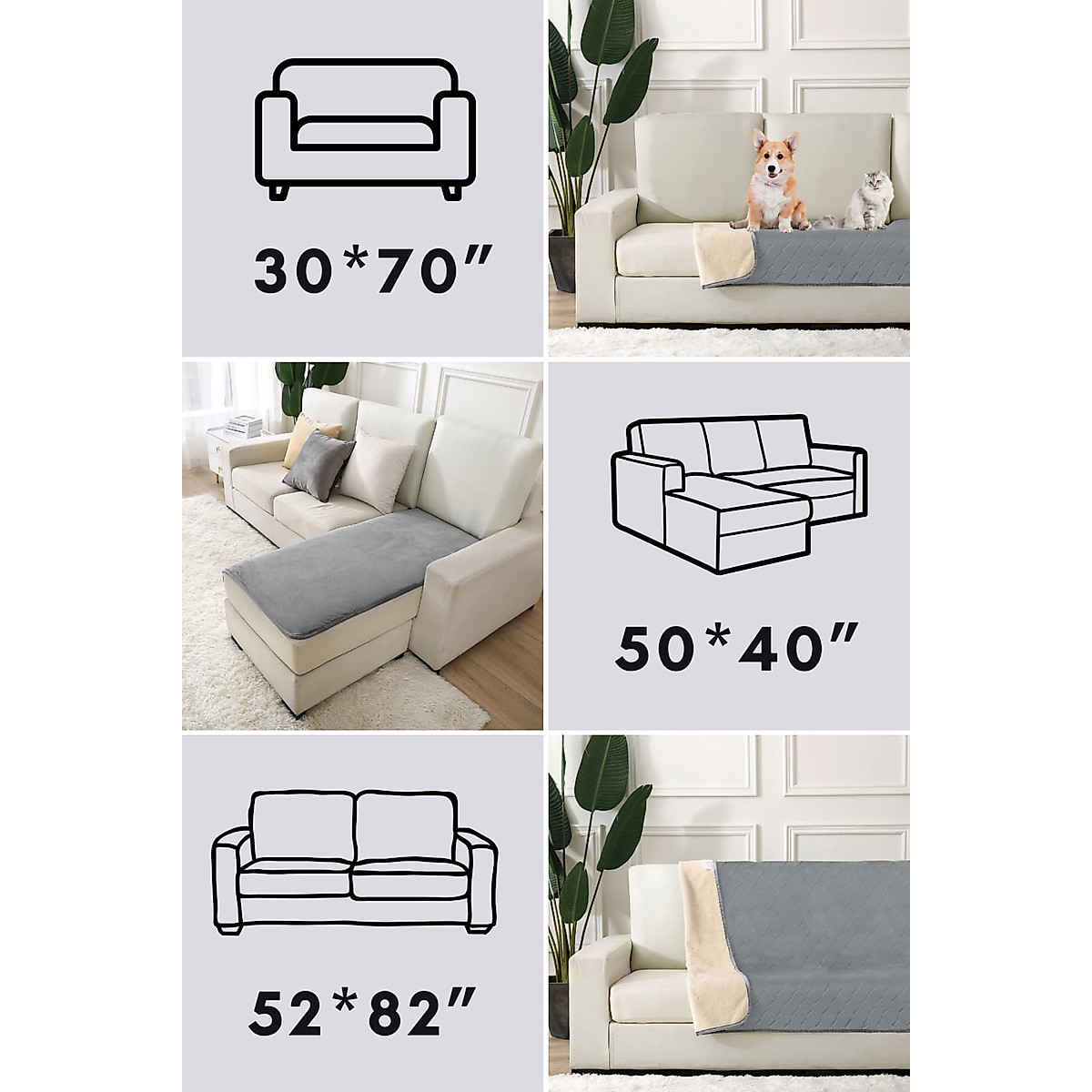 Reversible Waterproof Fleece Throw Blanket for Couch Sofa or Bed, Soft Fuzzy Plush Luxury Blanket, Super Cozy and Comfy for All Seasons Black 30 * 70 Inch