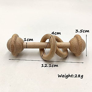 Arakierst 1pcs Beech Wood Ring Rattle Teether Chew Wooden Beads Rattling Teething Gym Montessori Toys Educational Grasp Rattle