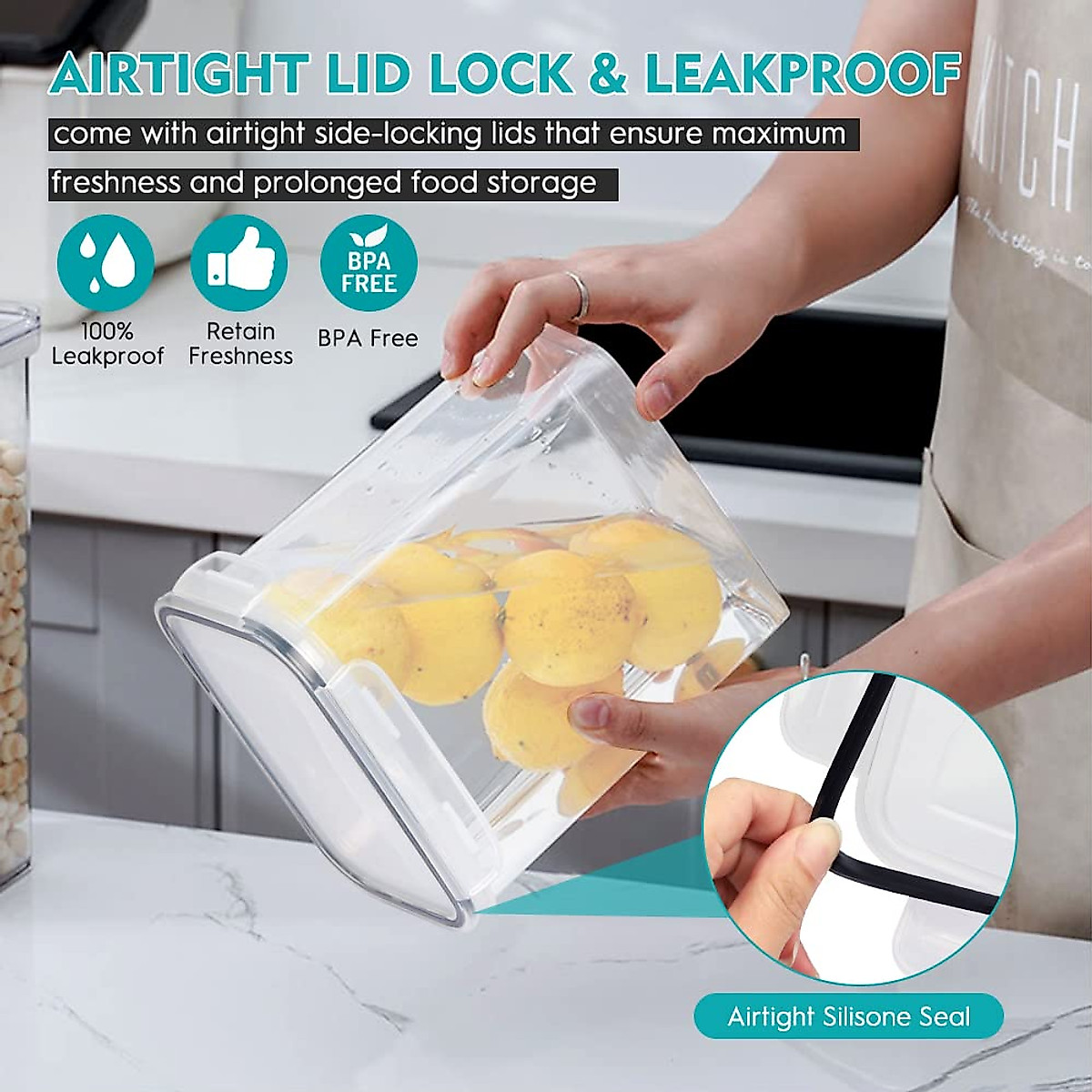 21 Pack Airtight Food Storage Containers Set, Kitchen & Pantry Organization Containers for Cereal, Flour & Sugar, BPA Free Plastic Cereal Container with Easy Lock Lids, Labels, Marker & Spoon Set