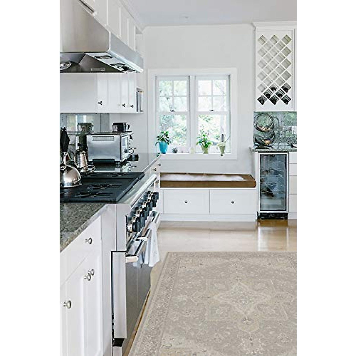 RUGGABLE Maral Heriz Washable Rug - Perfect Vintage Area Rug for Living Room Bedroom Kitchen - Pet & Child Friendly - Stain & Water Resistant - Creme 3'x5' (Standard Pad)