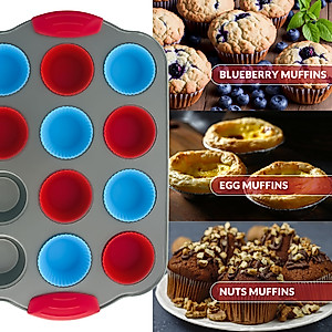 Boxiki Kitchen Baking Essentials - 12 Cup Mini Muffin Pan with Silicone Liners & Silicone Bread Loaf Pan 9 x 5 Inch.