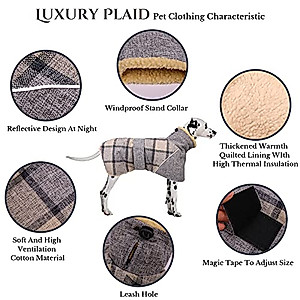 ROZKITCH Dog Coat Winter Jacket Reflective Cold Weather Fleece Coats Vest, Pet Thick Warm Windproof High Collar Clothes Outfits for Small Medium Large Dogs, British Plaid Dog Apparel with Leash Hole