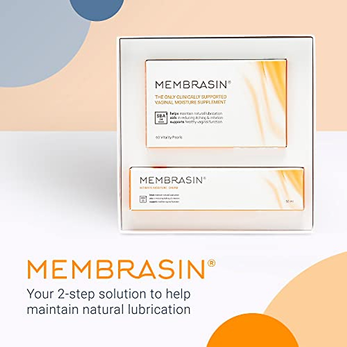 Membrasin 30 Day Vitality Pearls Natural, Estrogen-Free Oral Vaginal Moisture Supplement and Topical Vulva Cream, Provides Relief from Feminine Dryness, Burning, Irritation, and Itching