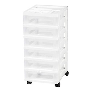 IRIS USA Craft Organizers and Storage, Rolling Storage Cart for Classroom Supplies, Storage Organizer for Art Supplies, Drawer Top Organizer for Small Parts, 6 Drawers, White