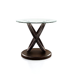 Furniture of America Xenda Modern Oval Glass Top X-Shaped Base for Living Room, Bedroom, Home Office, 26-inch, End Table - Brown