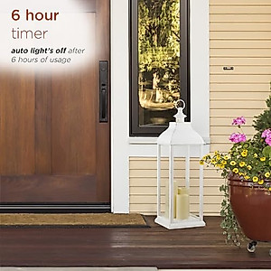 Alpine Corporation 28" Tall Outdoor Battery-Operated Lantern with LED Lights, White