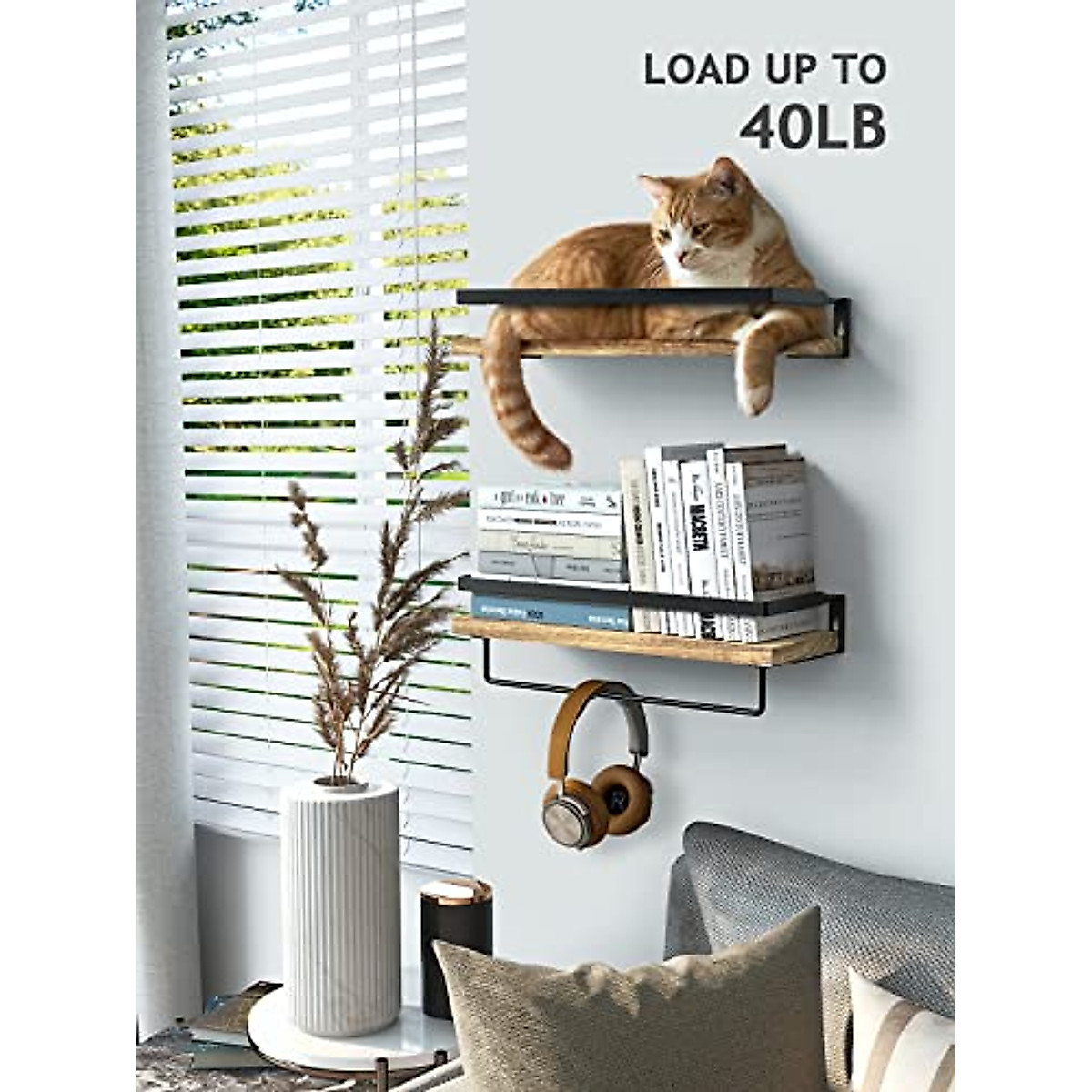 AMADA HOMEFURNISHING Floating Shelves, Rustic Bathroom Wall Shelves AMFS01 & White Floating Shelves U Shaped AMFS13-W