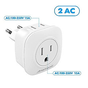 3 Pack European Travel Plug Adapter, Anstronic International Power Adaptor with 2 US Outlet, 2 in 1 European Plug Adapter for USA to Most of Europe EU Italy Iceland France Germany Spain (Type C)