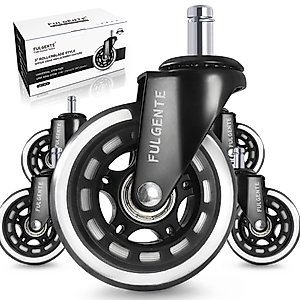 Fulgente Office Chair Caster Wheels(Set of 5), Heavy Duty Protection for Hardwood & Tile Floors Without Mat, Replacement Rubber Chair Casters Universal Fit 7/16 inch -Quick & Quiet Rolling Over Cables