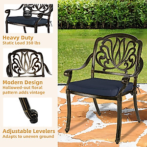 W WARMHOL 5-Piece Outdoor Patio Dining Set, All-Weather Cast Aluminum Patio Furniture Set for Backyard Garden Deck with 4 Chairs, 4 Cushions and 35.4” Square Table, 2.2" Umbrella Hole, Navy