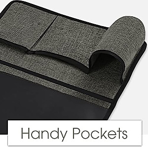 Joywell Bed Side Organizer Caddy, Bedside Storage Caddy Under Mattress Remote Caddy for Bed, 4 Pockets Bedside Caddy Organizer with Bottle Holder for Remotes Phone Glasses Tablet, Grey