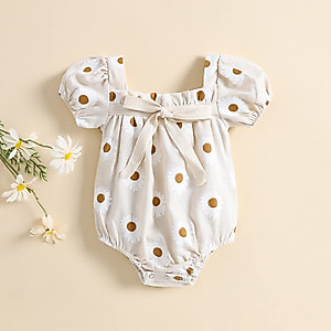 Newborn Baby Girl Romper Daisy Print Short Sleeve Bodysuit Jumpsuit Summer Clothes Beige