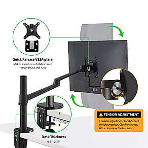 Viozon Laptop/Notebook/Projector Mount Stand, Height Adjustable Single Arm Mount Support 12-17 inch Laptop/Notebook/Tablet, Free Removable VESA 75X75 and 100X100 for Monitor 17-32 inch.