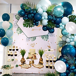 SKEFOLI Dark Teal Balloon Garland Arch Kit for Boys Men Green Jungle Wild One Safari Themed Party Decorations Supplies with Tassel Double-layer Balloons for Birthday Bridal Baby Shower (Dark Teal)
