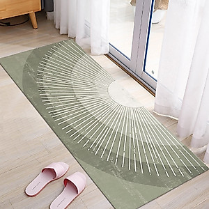 GUBIYU Boho Bedroom Rug Green Sun Area Rugs Runner Rug Sage Green Abstract Large Area Rugs Non Slip Bathroom Rugs Kitchen Runner Rugs Living Room Rugs for Laundry Nursery Kids Room Entryway 23.6"x59"