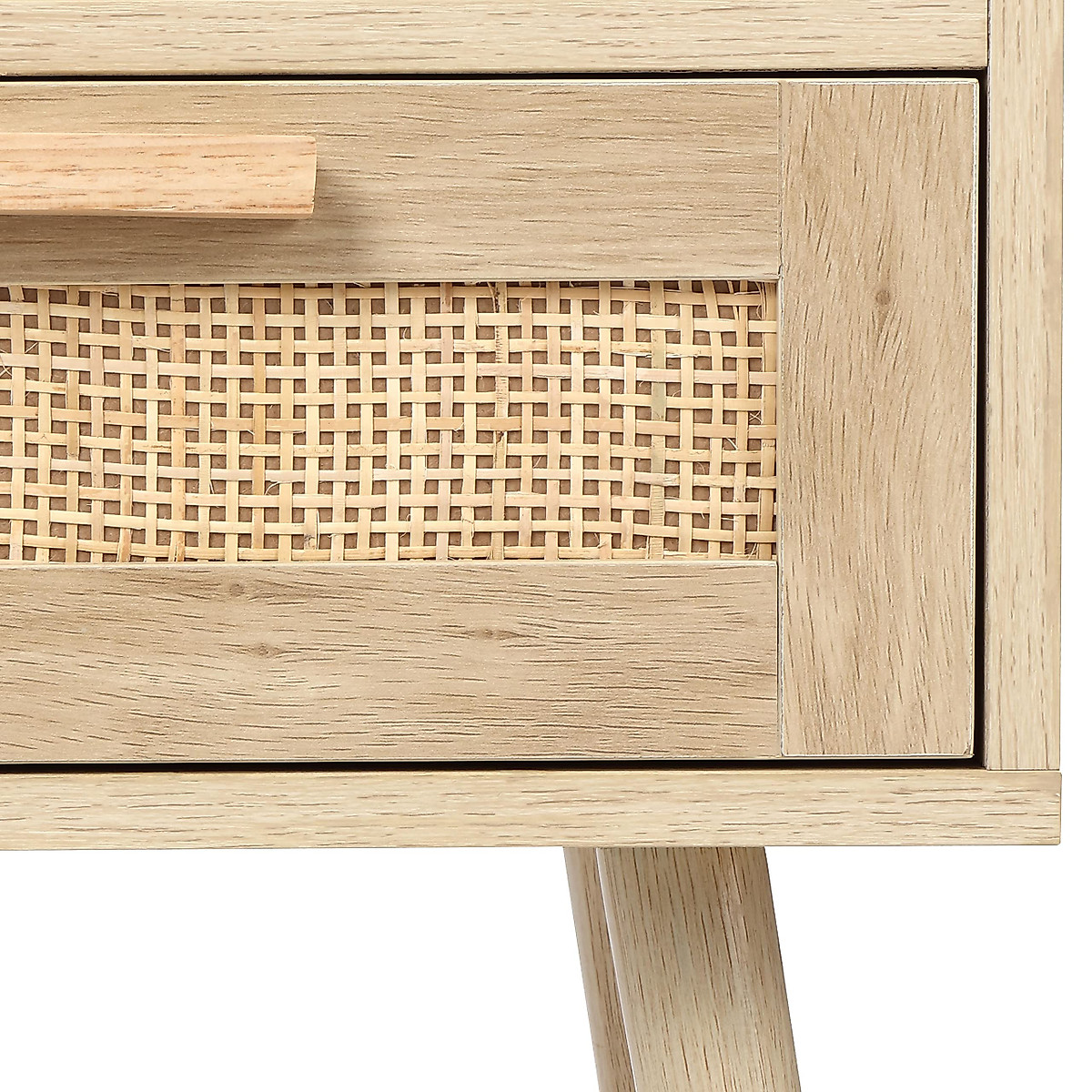 Finnhomy Nightstands Set of 2, End Table, Nightstand, Side Table with Hand Made Rattan Decorated Drawers, Wood Accent Table with Storage for Bedroom, Natural