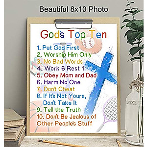 The Ten Commandments for Boys - Bible Verse Religious Christian Scripture Wall Art - Kids Wall Decor, Kids Bedroom Decor, Kids Wall Art - Gift For Child, Girls Room, Nursery Poster Print - 8x10