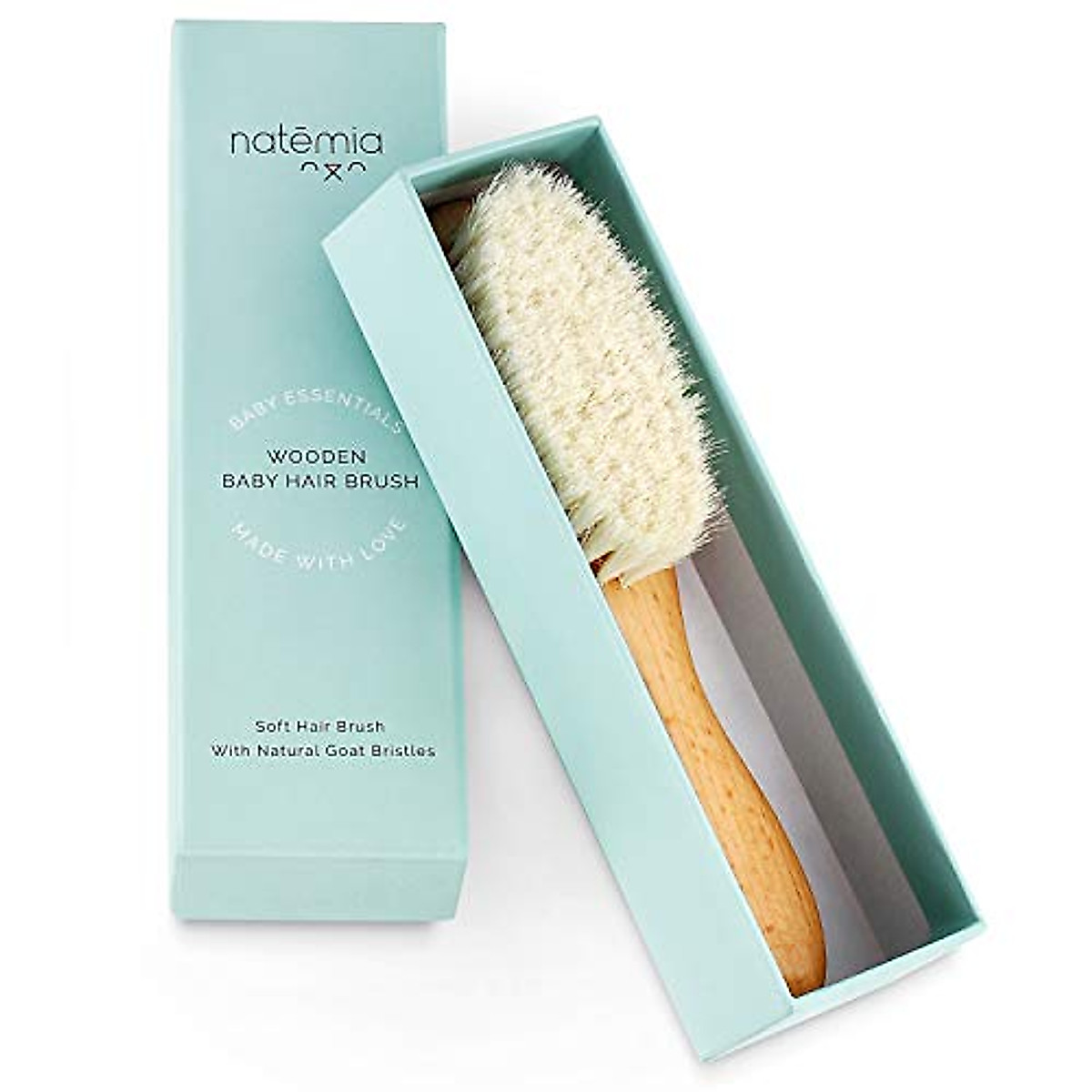 Natemia Quality Wooden Baby Hair Brush for Newborns & Toddlers | Natural Soft Bristles | Ideal for Cradle Cap | Perfect Baby Registry Gift