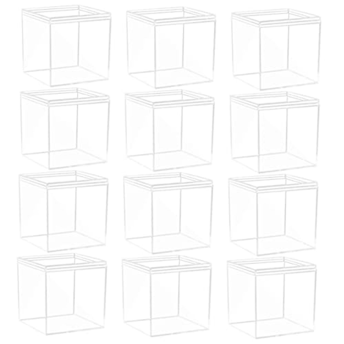 12pcs Lid Collectibles Square Plastic Candy Acrylic Treat Case Mini Items for Cube Cases Stackable Small Cubes Jewelry Container Showcase with Display Storage Clear Cm Containers