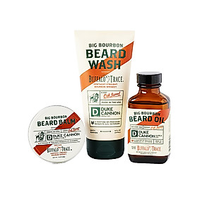 Duke Cannon Supply Co. Big Bourbon Beard Care Collection Gift Bundle (3 Piece Set) - Beard Wash, Balm and Oil (Oak Barrel Scent)