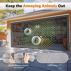 Sliding Garage Door Screen with Track Closure - Retractable Privacy Curtain Keep Annoying Animals Out Easy Install Heavy Duty Fiberglass Mesh Net for Opening Garage Patio (Black, 16 ft x 7 ft)