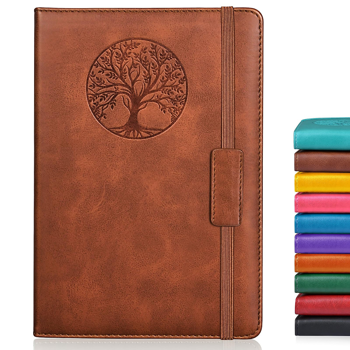 Hardcover Leather Lined Journal Notebook for Women Men,5.7×8.3" Tree of Life Journals for Writing,College Ruled Notebook for Travel,Business,Work,Office,School Note Taking,256 Pages Thick Paper Diary (Brown)