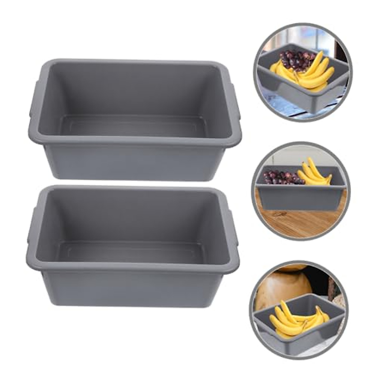 CAXUSD 2pcs Box Storage Basket Restaurant Wash Basin Food Washing Bowl Dish Basin Commercial Tote Tub Fruit Container Utility Bus Tub Food Service Bus Dish Washing Tub Pp Grey