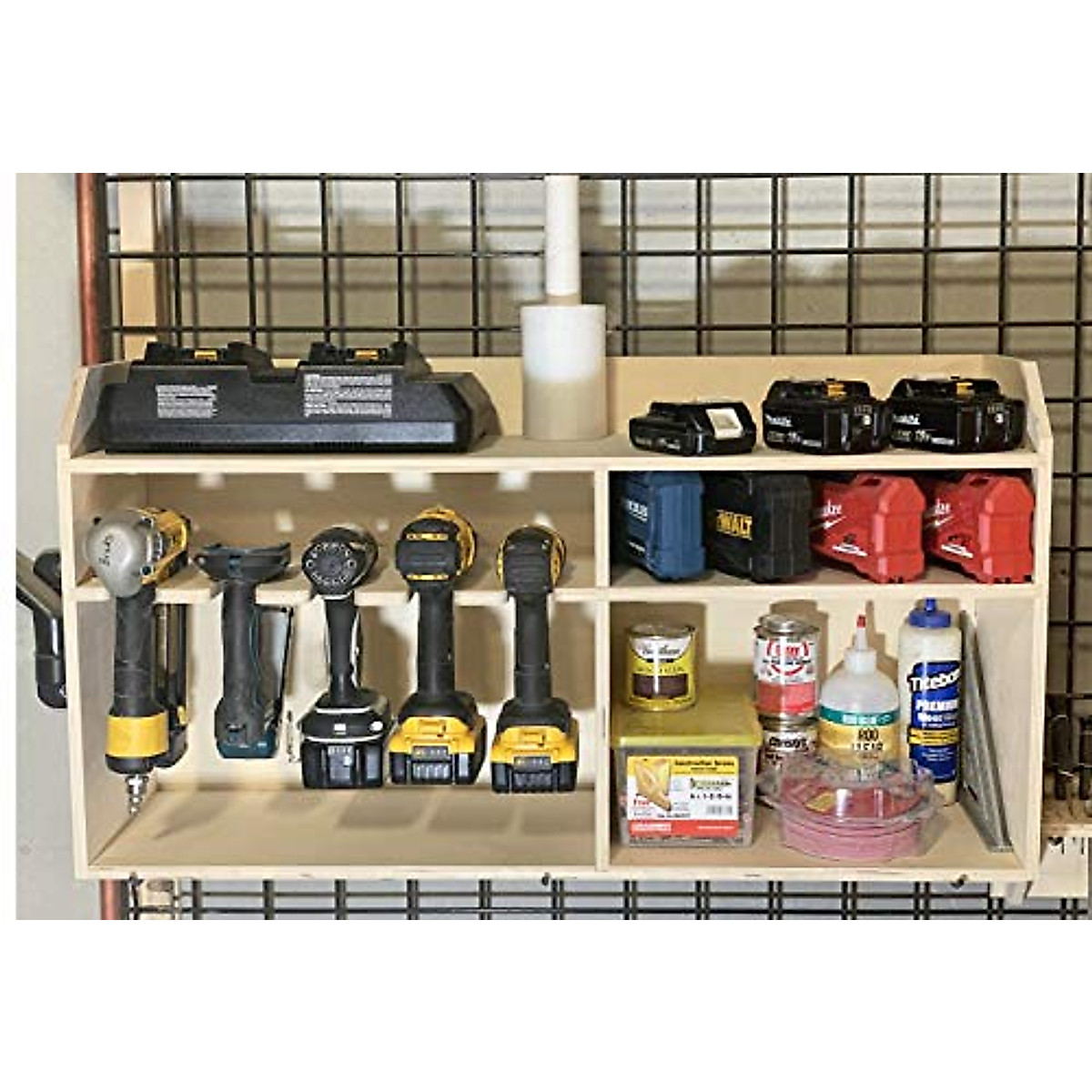 Factory Crafts Cordless Drill Tool Holder Organization Rack Wood Shelf Case Organizer 5-Slot Multi Storage