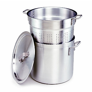 Crestware 20-Quart, 3-Piece Aluminum Pasta Cooker with Pot, Perforated Insert and Pan Cover, Silver