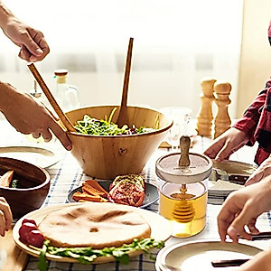 HAPPI STUDIO Honey Pot - Airtight 13 Oz Honey Jar and Dipper Set - Honey Jars with Dipper - Honey Dipper Stick and Jar Set - Glass Honey Dispenser - Honey Containers with Wooden Honey Dipper